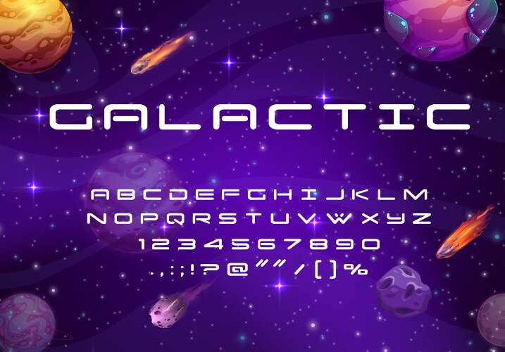 Font space constellation alphabet typeface script Vector Image