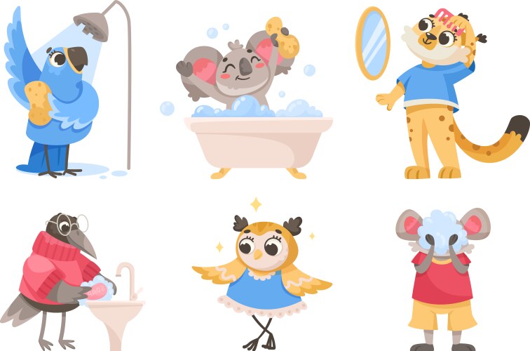 Animal characters and hygiene rules washing Vector Image