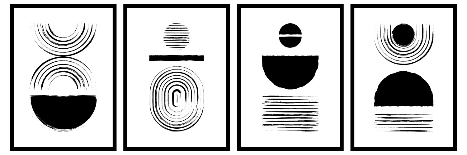 Hand drawn zen arch poster set line geometric arc Vector Image