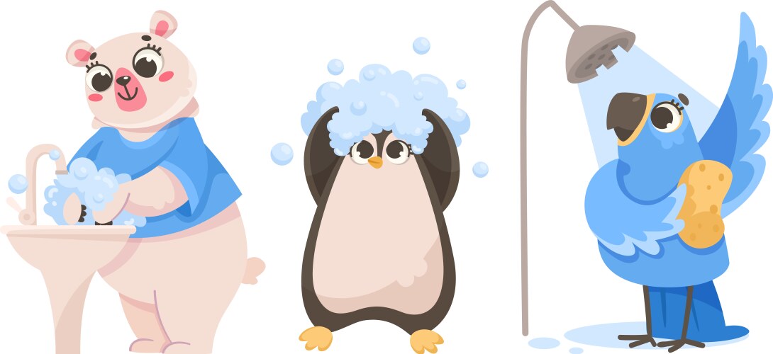 Animal characters and hygiene rules washing Vector Image
