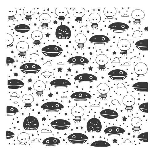 Doodle alien ufo space grey Royalty Free Vector Image