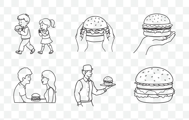 Print chicken nuggets line art set Royalty Free Vector Image