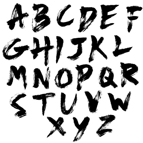 Painted abc font brush strokes Royalty Free Vector Image