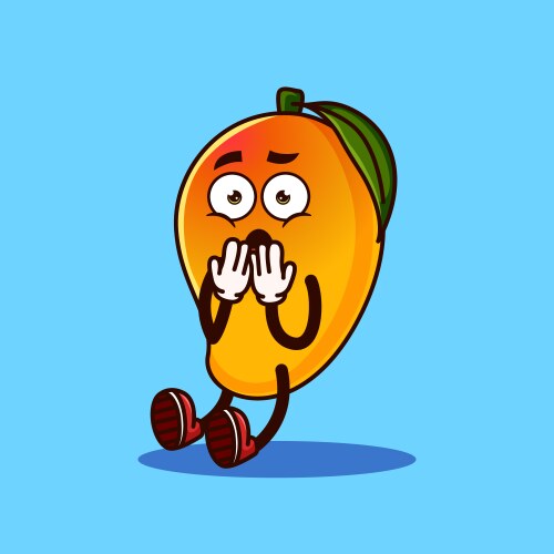 Cute mango fruit character sitting and crying Vector Image