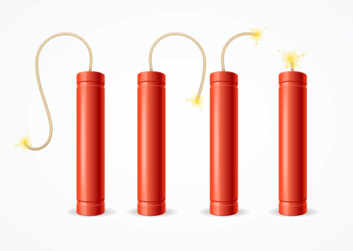 Set of dynamite and explosives with burning wick Vector Image