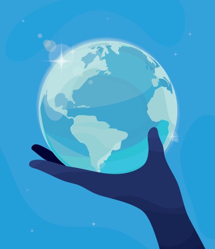 Hand and earth map Royalty Free Vector Image - VectorStock