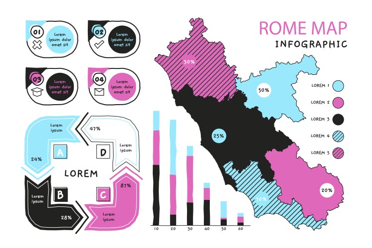 Isometric rome map infographics Royalty Free Vector Image