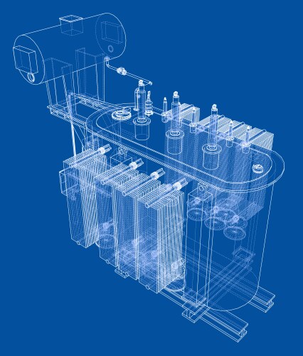 Power three-phase transformer isometric blueprints