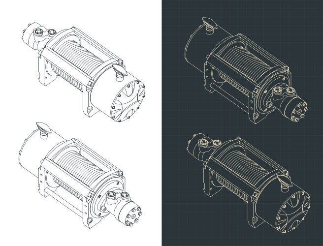 Large hydraulic winch isometric drawings Vector Image