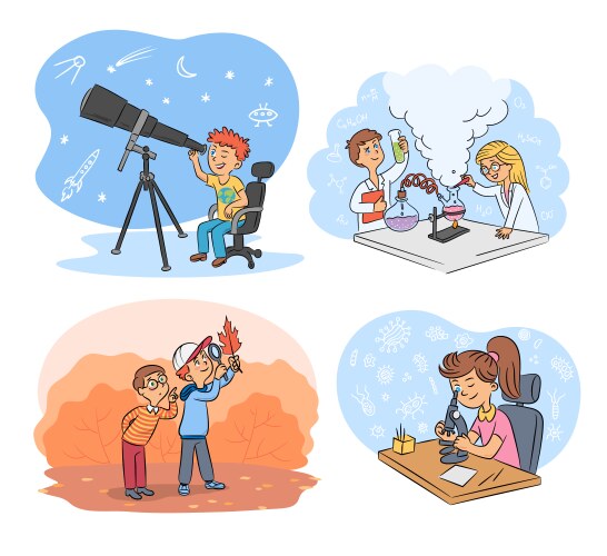 Kids having science lessons Royalty Free Vector Image
