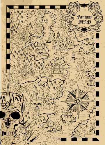 Fantasy map with baroque decorative frame Vector Image