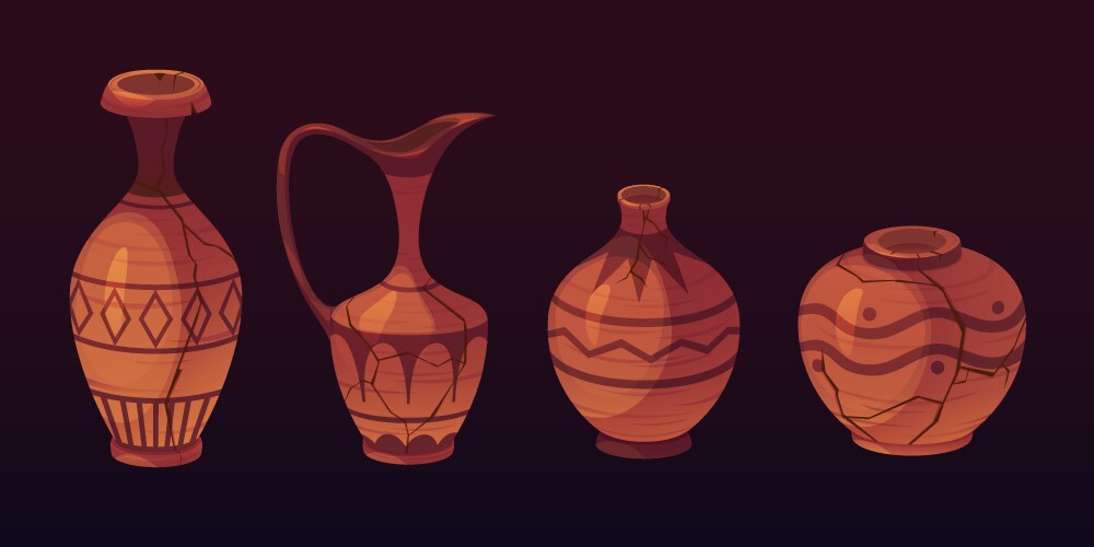 Ancient vases set isolated on black background Vector Image