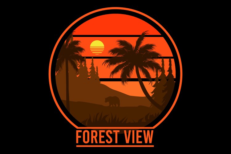 Sunset in the forest retro vintage landscape Vector Image