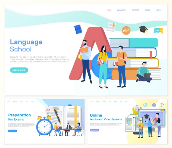 Students learning english language online Vector Image