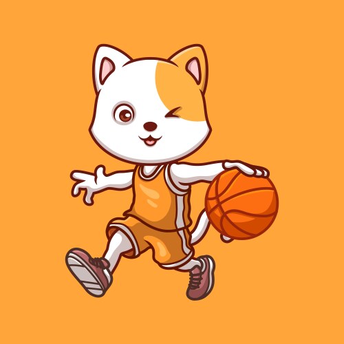 Basketball white cat cartoon Royalty Free Vector Image