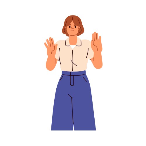 Woman refusing rejecting with hand gesture stop Vector Image