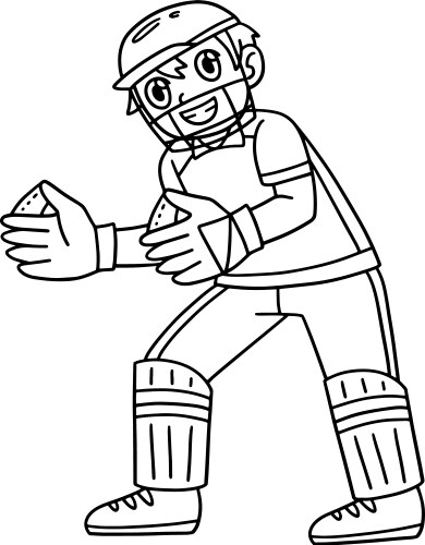 Cricket fielder catching ball isolated coloring Vector Image