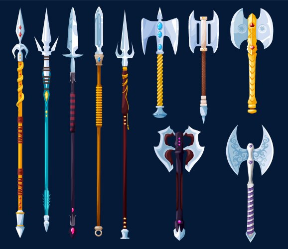 Cartoon fantasy weapons icons set Royalty Free Vector Image
