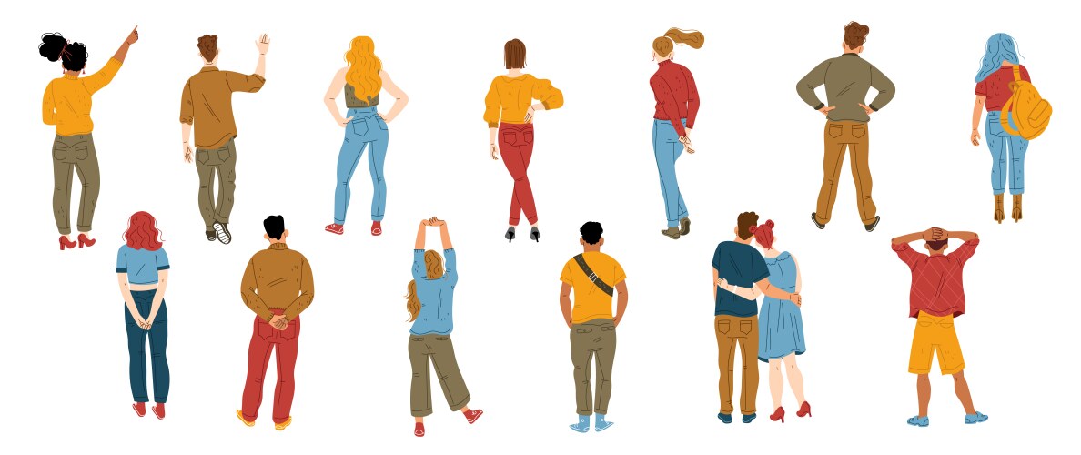 Crowd back view cartoon persons people group Vector Image