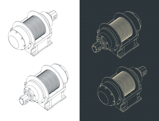 Hydraulic winch isometric drawings Royalty Free Vector Image