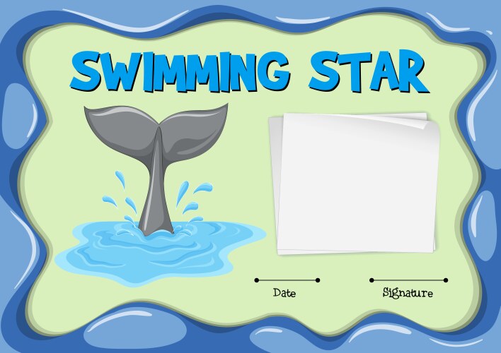 Swimming star certification template with swimmer Vector Image