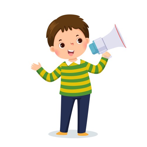 Cartoon boy yelling and shouting into a megaphone Vector Image