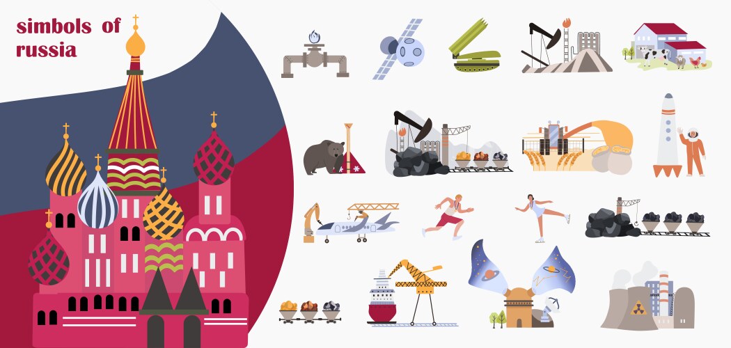 Flat russia symbols infographics Royalty Free Vector Image