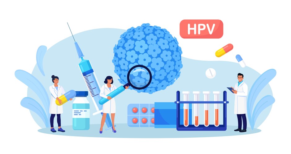 Doctor pointing on huge hpv cell explain to woman Vector Image