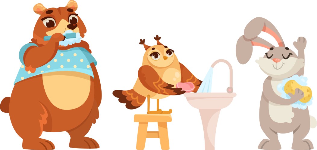 Animal characters and hygiene rules washing Vector Image