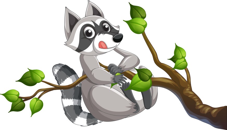 Cartoon raccoon on tree branch Royalty Free Vector Image