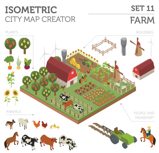 Isometric agricultural equipment farm tractors Vector Image