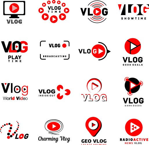 Modern vlog logo flat style Royalty Free Vector Image