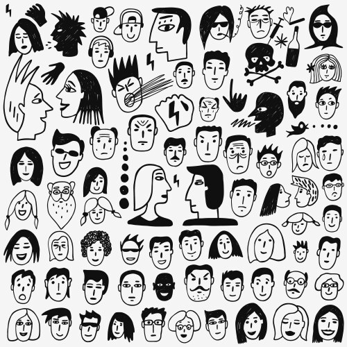 Cartoon people characters faces moods set Vector Image