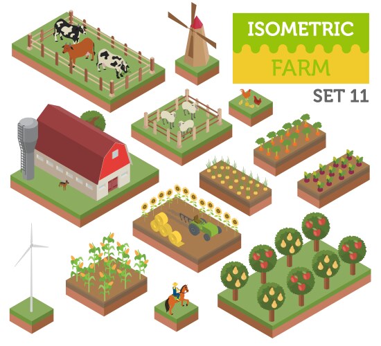 Isometric agricultural equipment farm tractors Vector Image