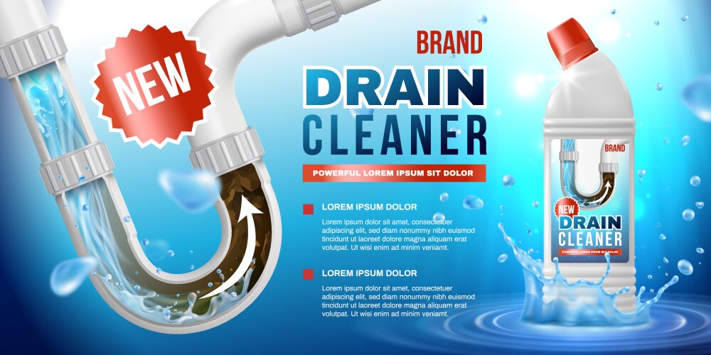Pipe drain cleaner poster detergent Royalty Free Vector