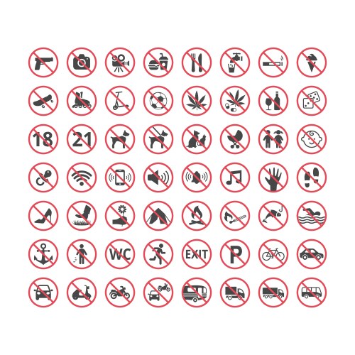 Prohibition signs icon set Royalty Free Vector Image
