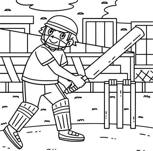 Cricket batswoman ready to strike coloring page Vector Image