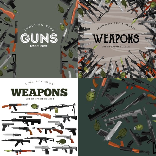 Military weapons set flyer monochrome Royalty Free Vector