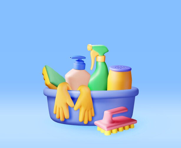 3d set of home cleaning tools isolated Royalty Free Vector