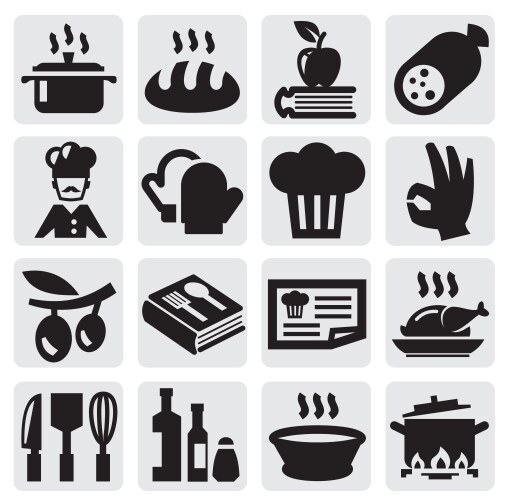 Kitchen equipment black icons in set collection Vector Image