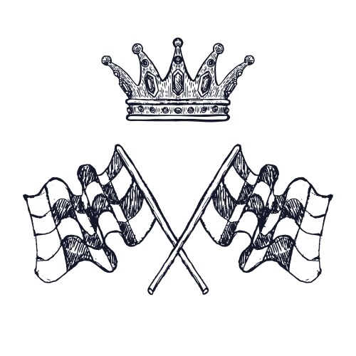 Two checker race flags crossed doodle style Vector Image