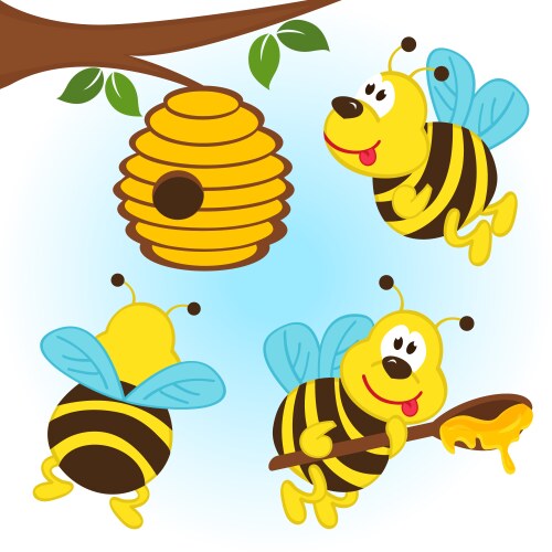 Bees flying around a beehive Royalty Free Vector Image
