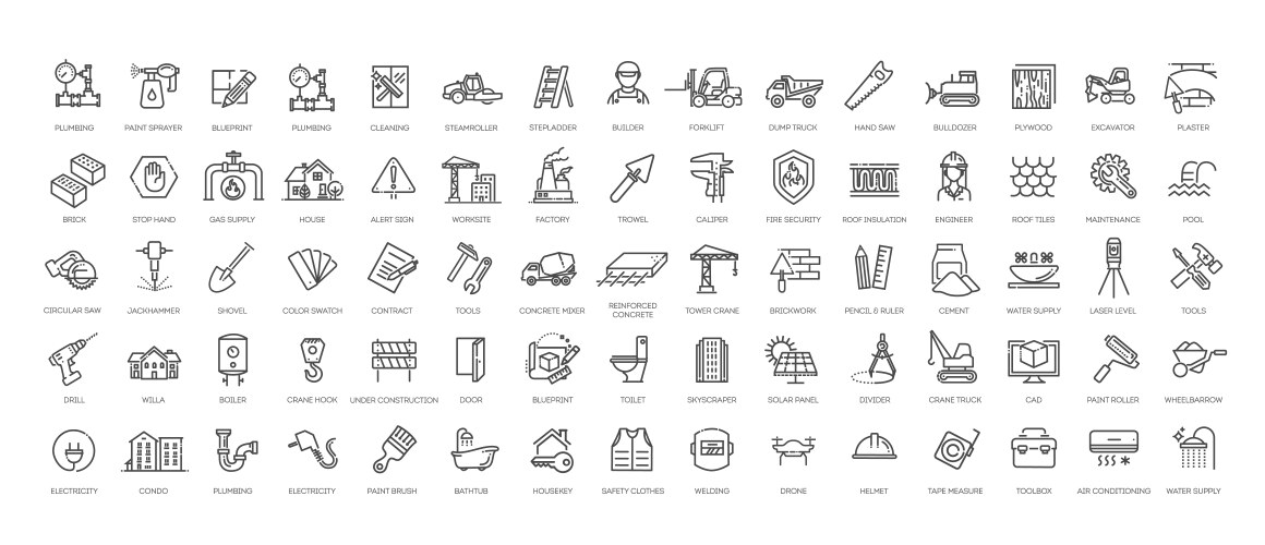 Construction tools icons line symbols web signs Vector Image