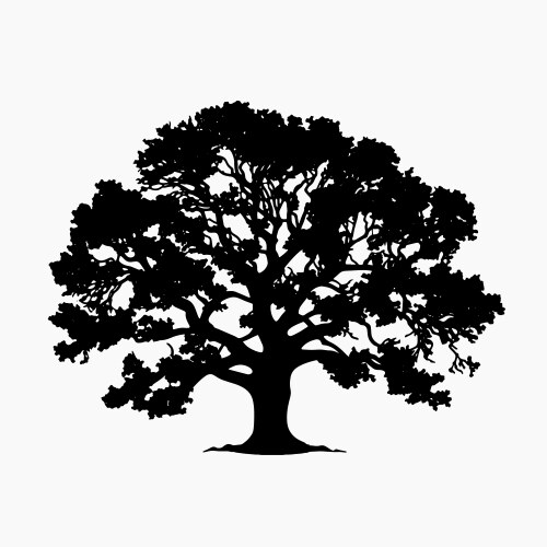 Decorative oak tree silhouette art Royalty Free Vector Image