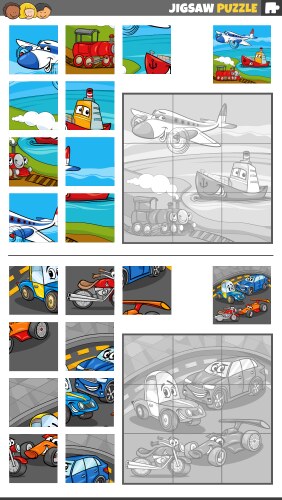 Cartoon car jigsaw puzzle game Royalty Free Vector Image