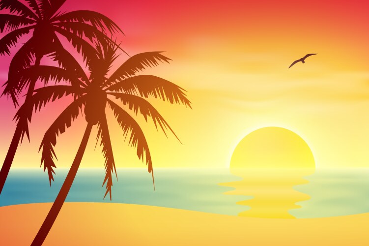 Beach sunset Royalty Free Vector Image - VectorStock