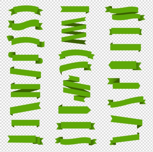 Green ribbons set isolated transparent background Vector Image