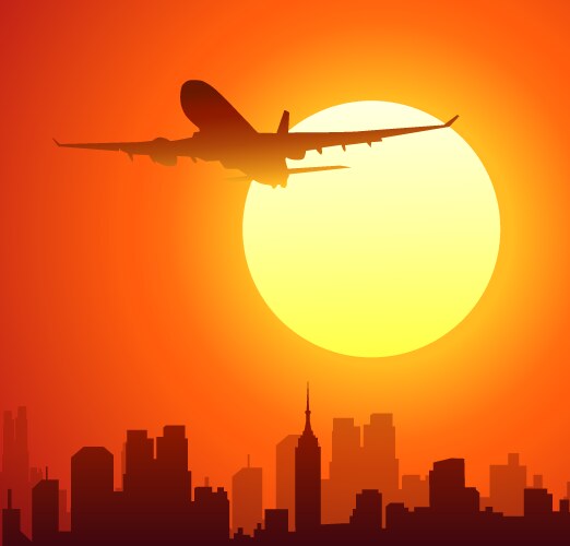 Sunset and air plane Royalty Free Vector Image