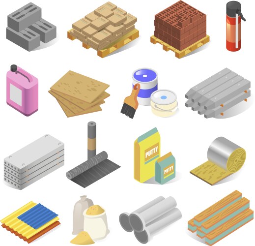 Building and construction materials icon set Vector Image