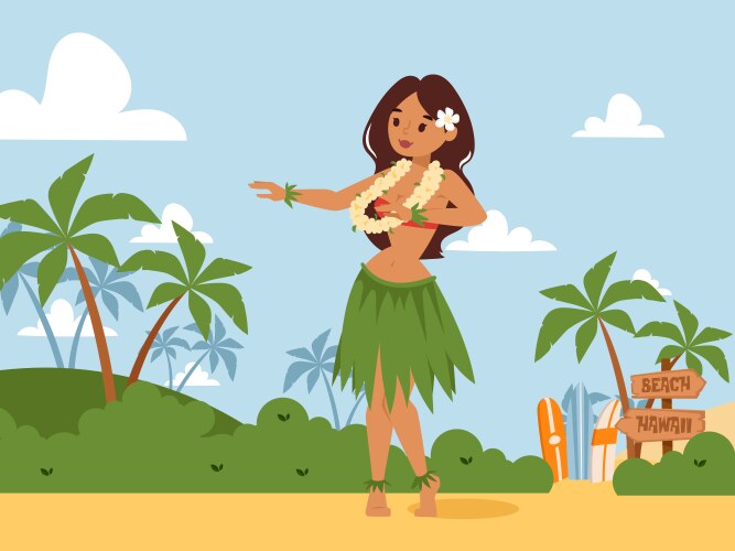 Hawaiian cartoon girls dancing hula image Vector Image